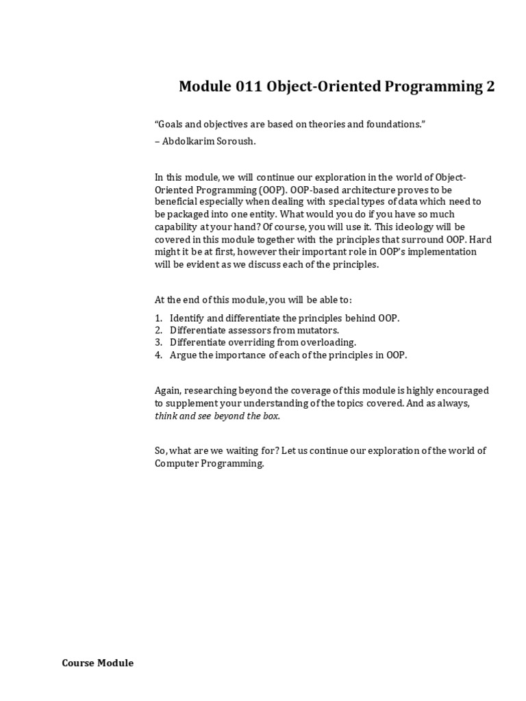 W11 Module Object Oriented Programming 2 Pdf Method Computer Programming Class Computer 5627