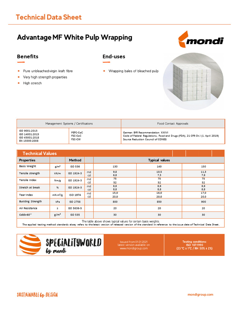 Mondi SPKP Tds Advantage MF White Pulp Wrapping | PDF