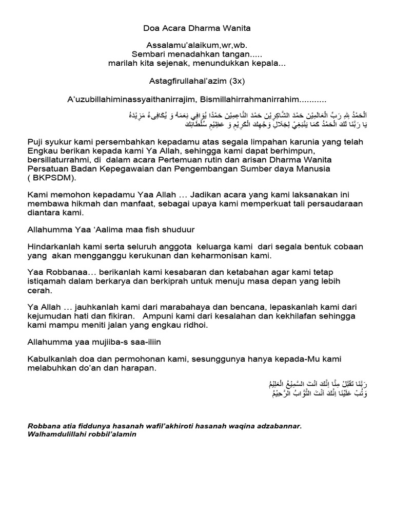 Doa Acara Dharma Wanita 2023 | PDF