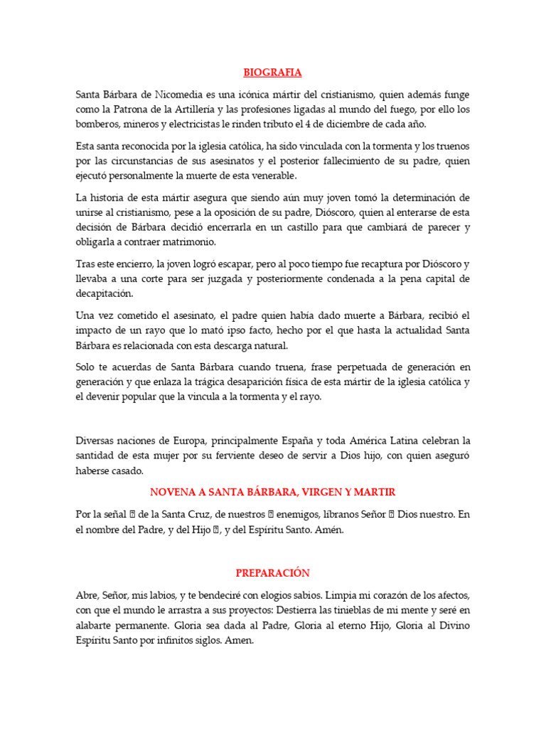 Novena A Santa Barbara | PDF | Intercesión | Oración