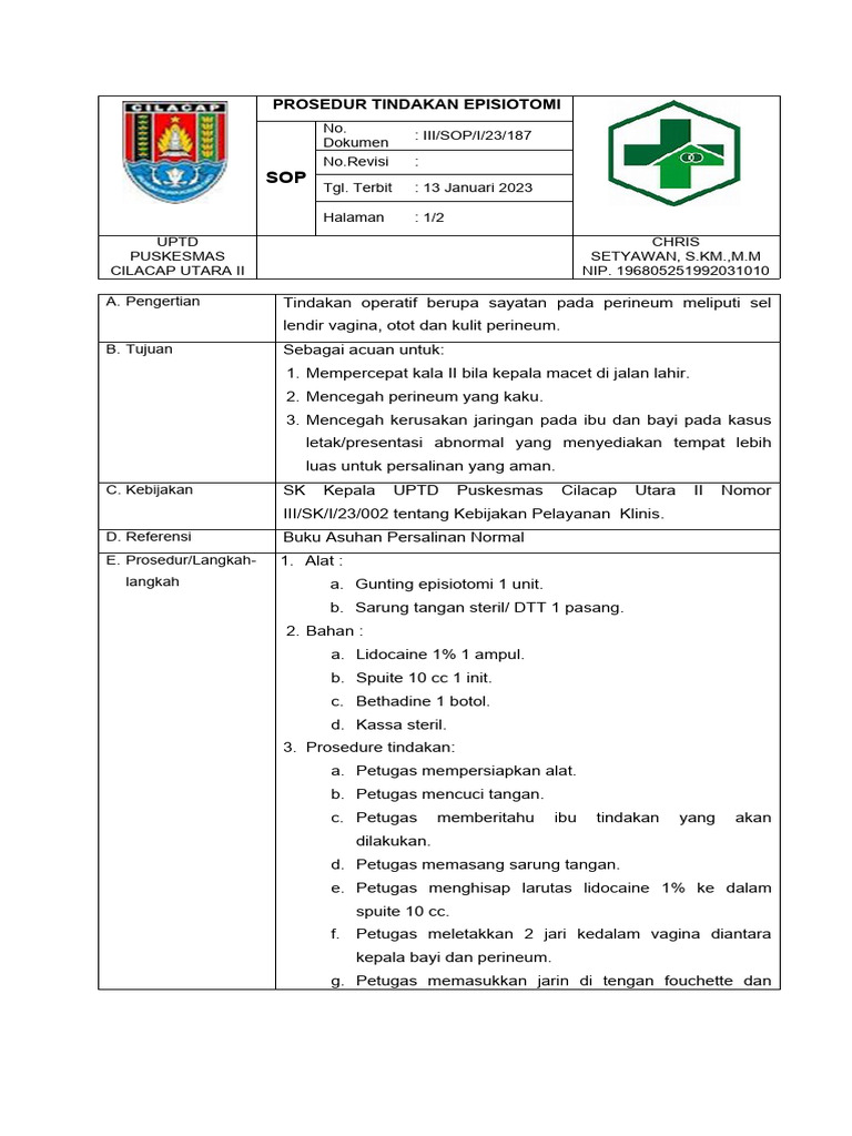 Prosedur Tindakan Episiotomi | PDF