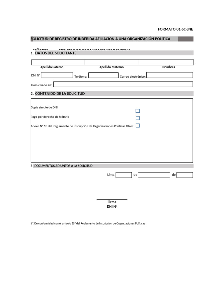 Solicitud:De Registro de Indebida Afiliacion A Una Organización ...