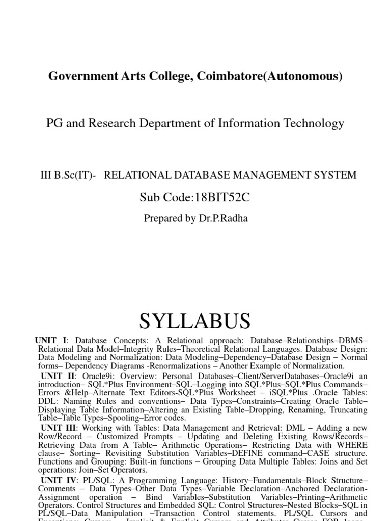 Unit1 DBMS | PDF | Relational Database | Databases Unit1 DBMS | PDF | Relational Database | Databases