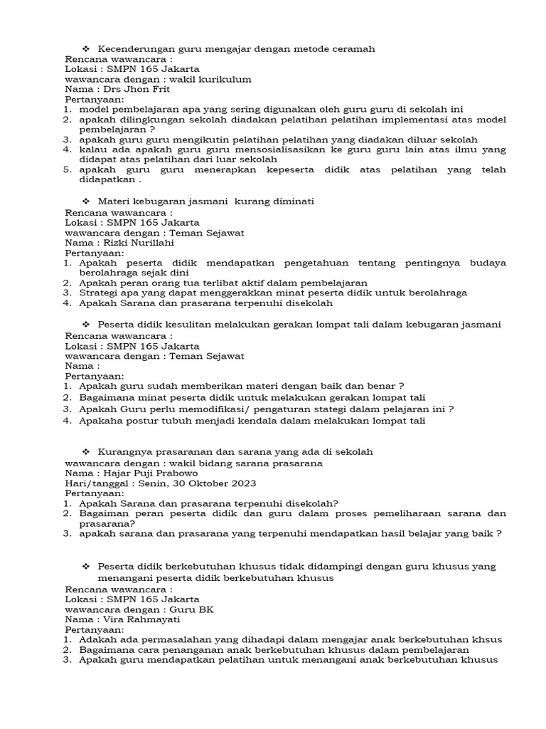 Tabel Wawancara Pendidikan di SMPN 165 | PDF