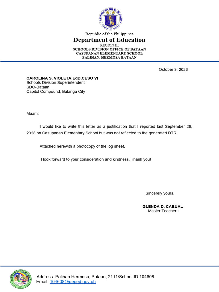 Justification Letter for DTR Discrepancy | PDF