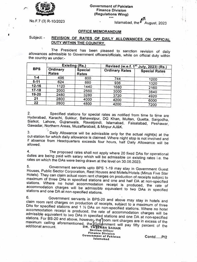 Revision of TADA Allowance | PDF