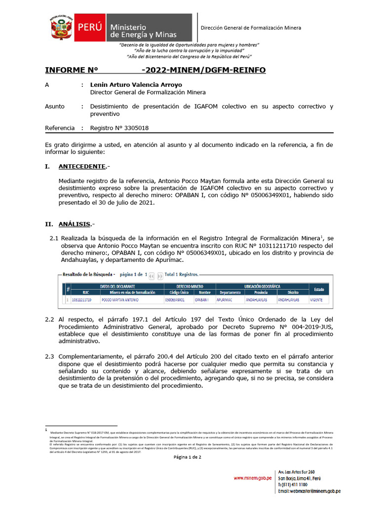 Informe #-2022-Minem/Dgfm-Reinfo: I. Antecedente . | PDF | Minería ...