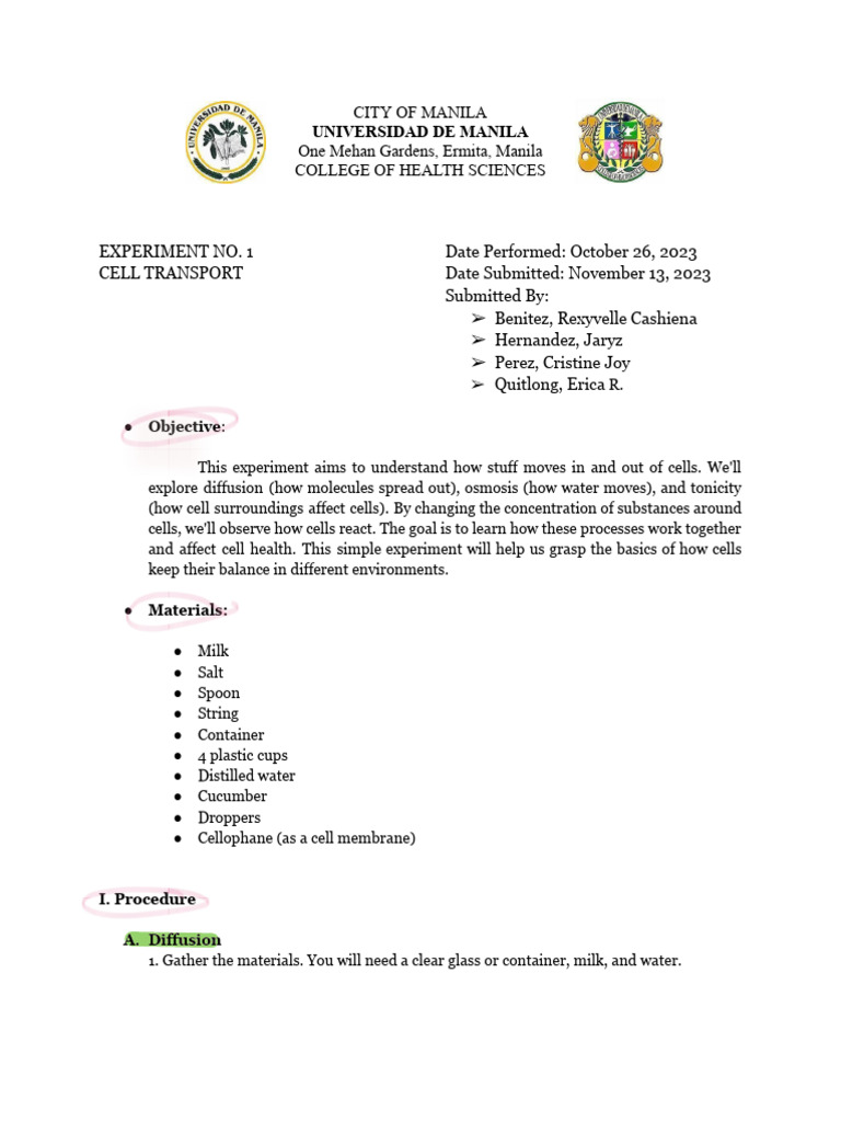 Anaphy DRAFT Experiment 1 CHQ | PDF | Osmosis | Applied And ...