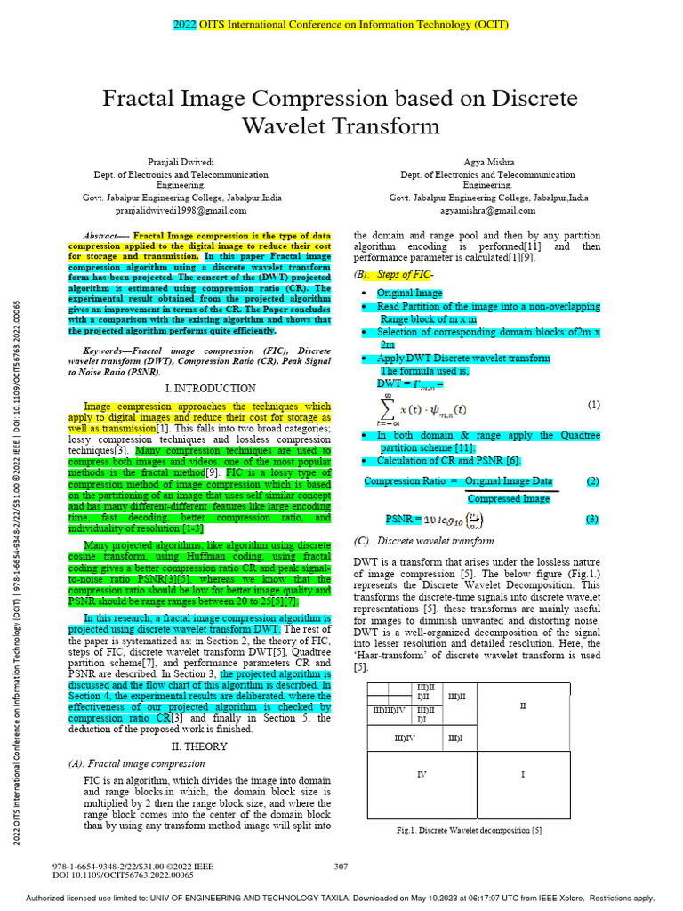 Fractal Image Compression Based On Discrete Wavelet Transform | PDF | Data Compression | Wavelet