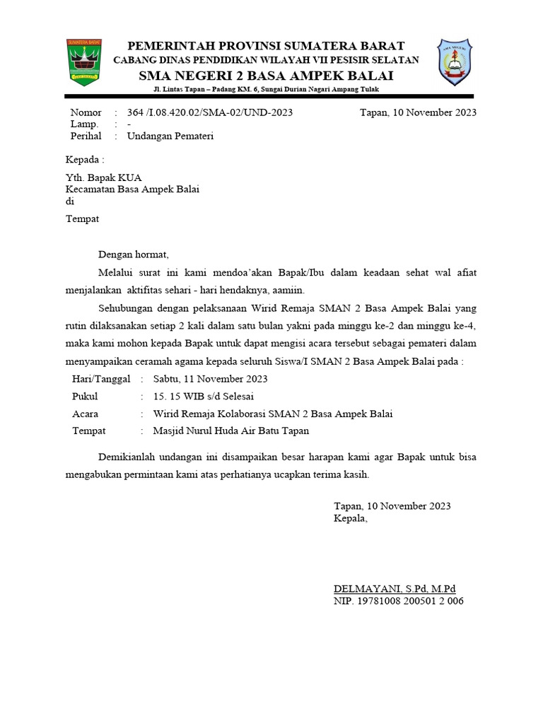 Undangan Pematri Wirid TGL 11 November 2023 | PDF