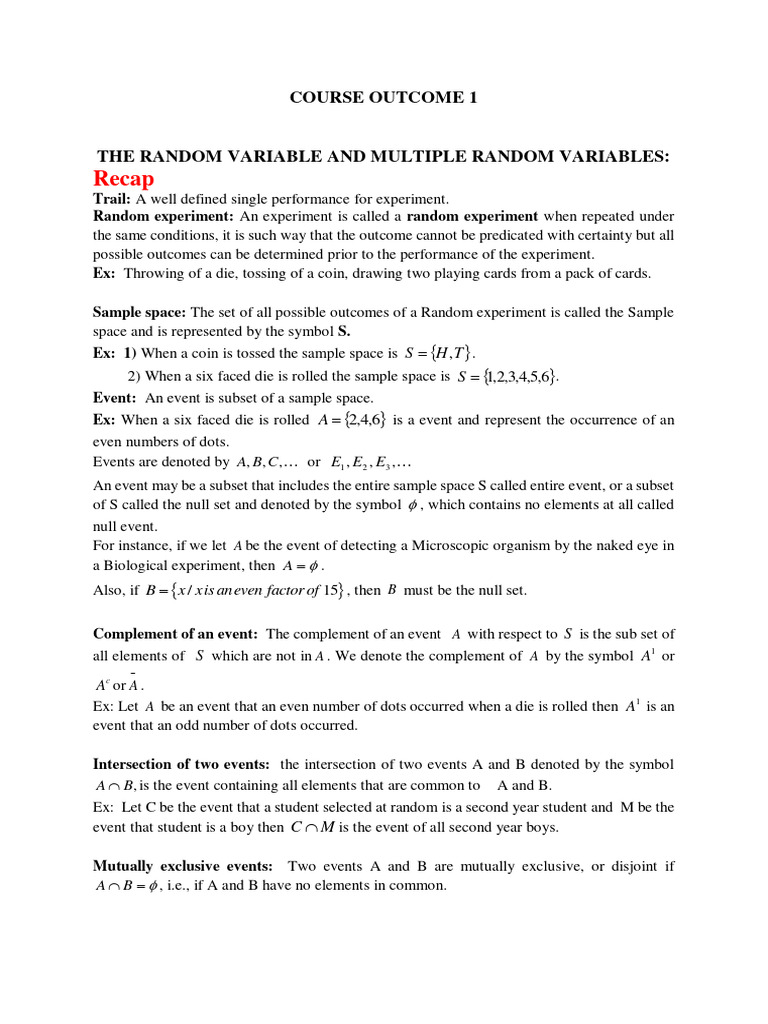 RVSP CO-1 Material | PDF | Probability Distribution | Random Variable