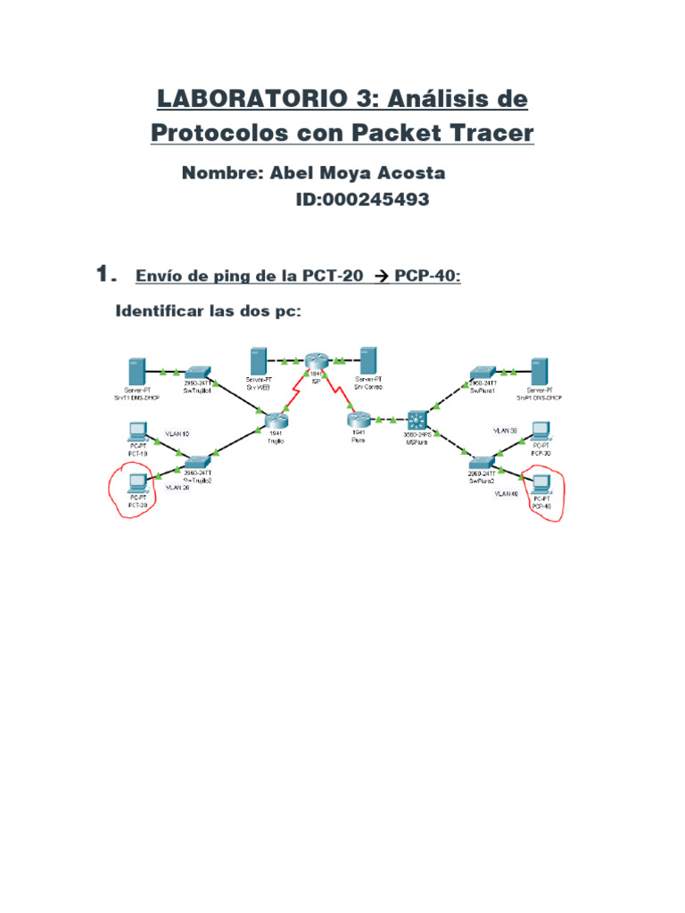 LABORATORIO 3 - SEM 3 - Análisis de Protocolos Con Packet Tracer - Moya Acosta Abel | PDF