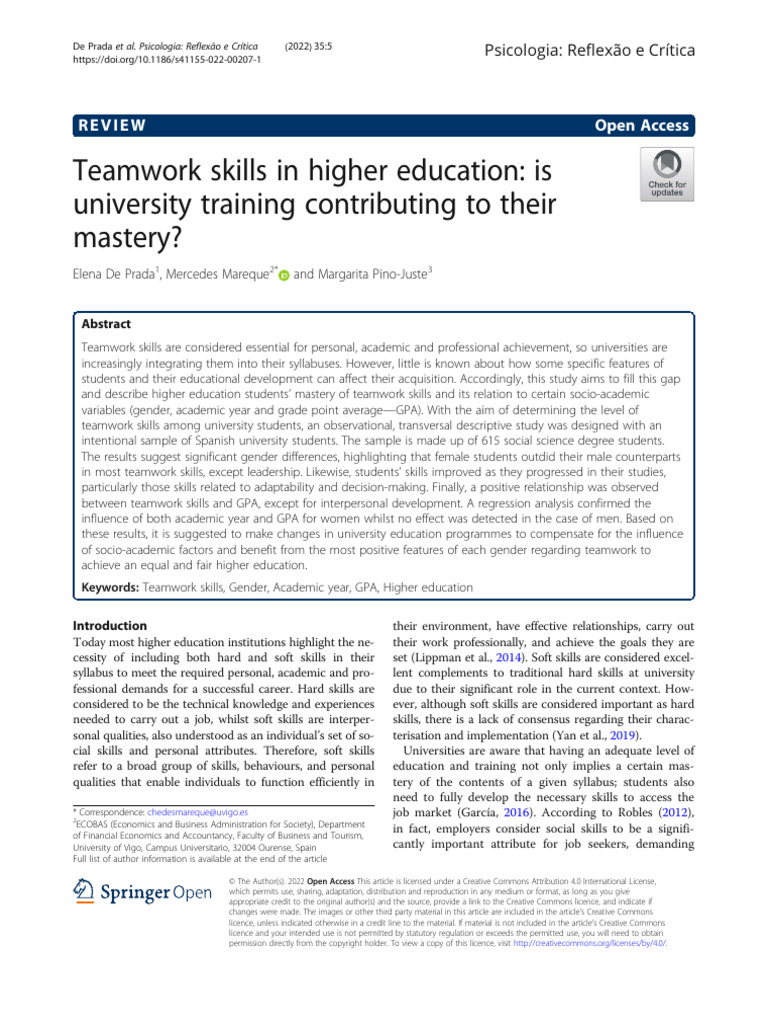 Teamwork Skills in Higher Education Is | PDF | Effect Size | Dependent ...