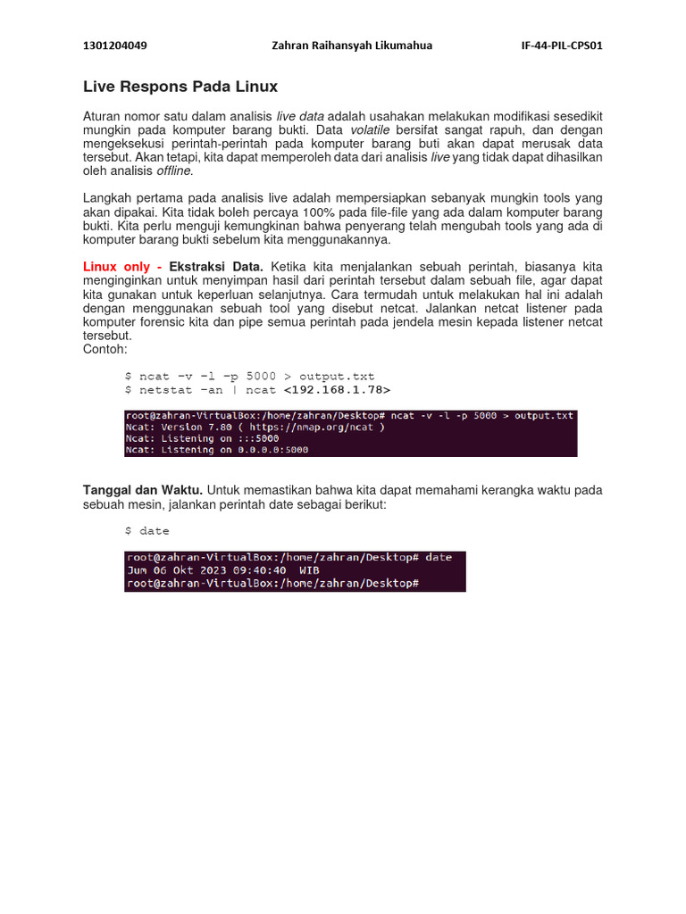 Live Respons Pada Linux | PDF | Metode & Bahan Ajar | Komputer