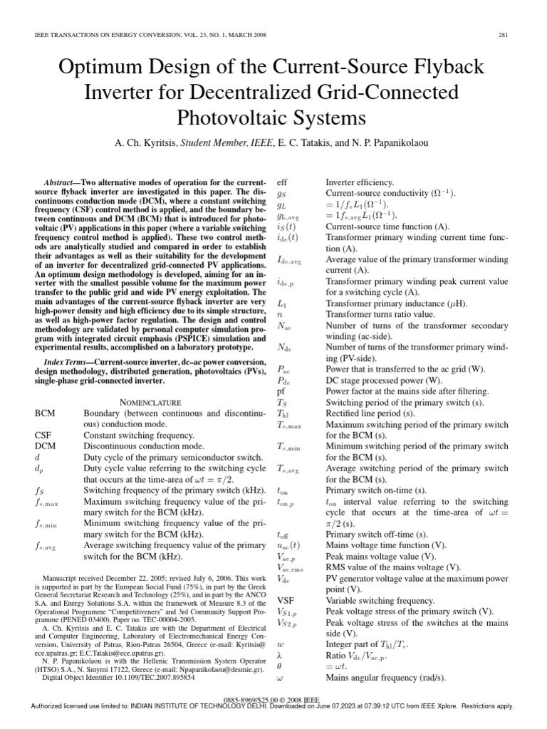 Optimum Design of The Current-Source Flyback Inverter For Decentralized ... Optimum Design of The Current-Source Flyback Inverter For Decentralized ...