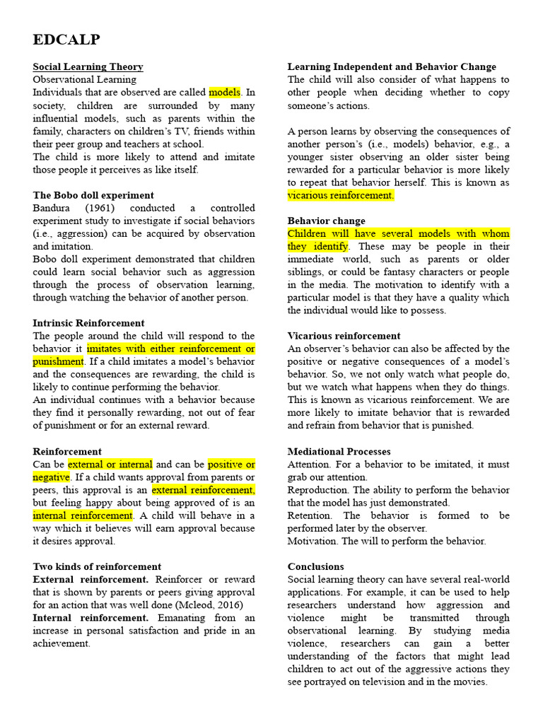 Social Learning Theory | PDF | Reinforcement | Imitation
