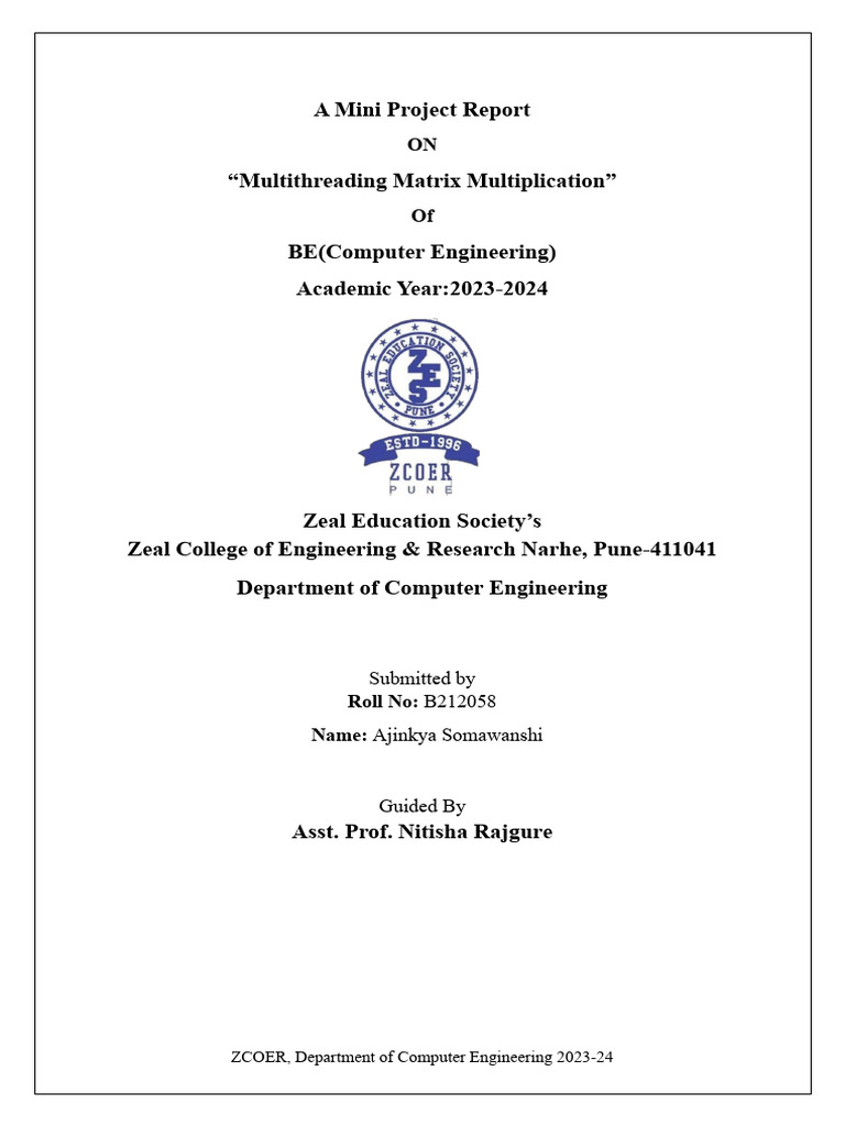 DAA Mini Project | PDF | Matrix (Mathematics) | Thread (Computing)
