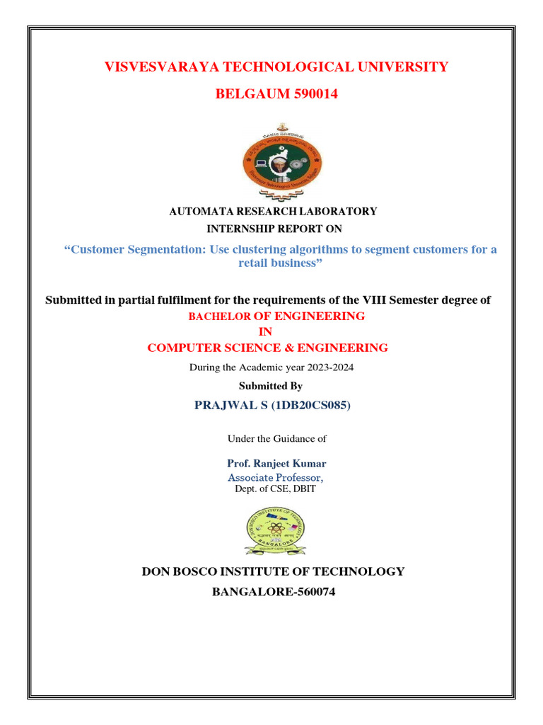 Internship Report-1 | PDF | Market Segmentation | Cluster Analysis