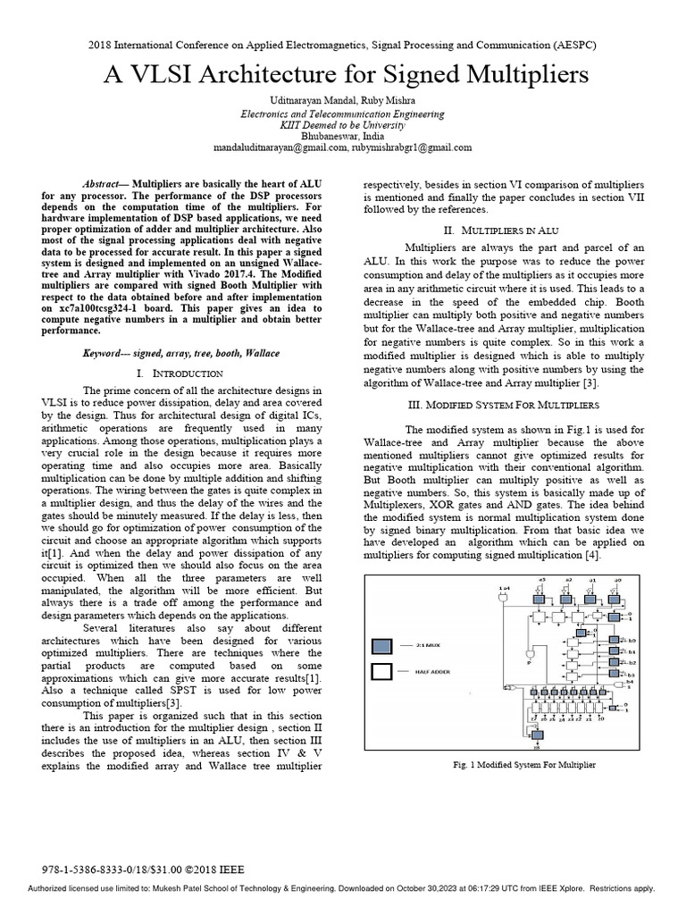 A Vlsi Architecture For Signed Multipliers Pdf Logic Gate Algorithms
