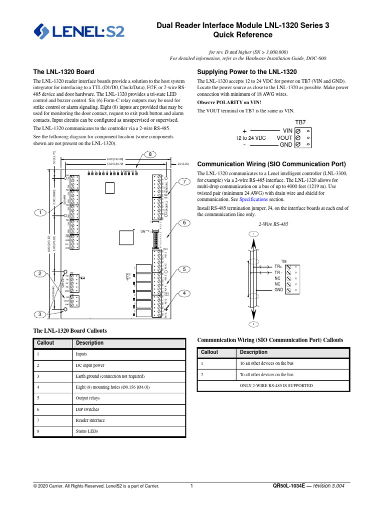 Dual Reader Interface Module LNL-1320 Series 3 Quick Reference | PDF ...