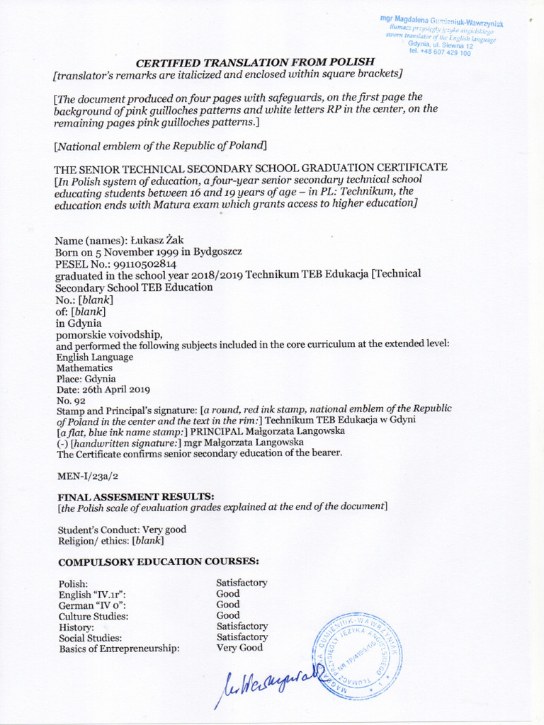 Technical School Graduation Diploma | PDF