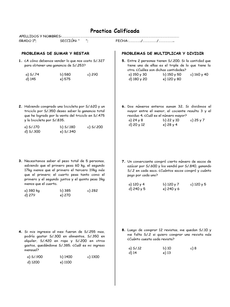 Practica Calificada 1° | PDF