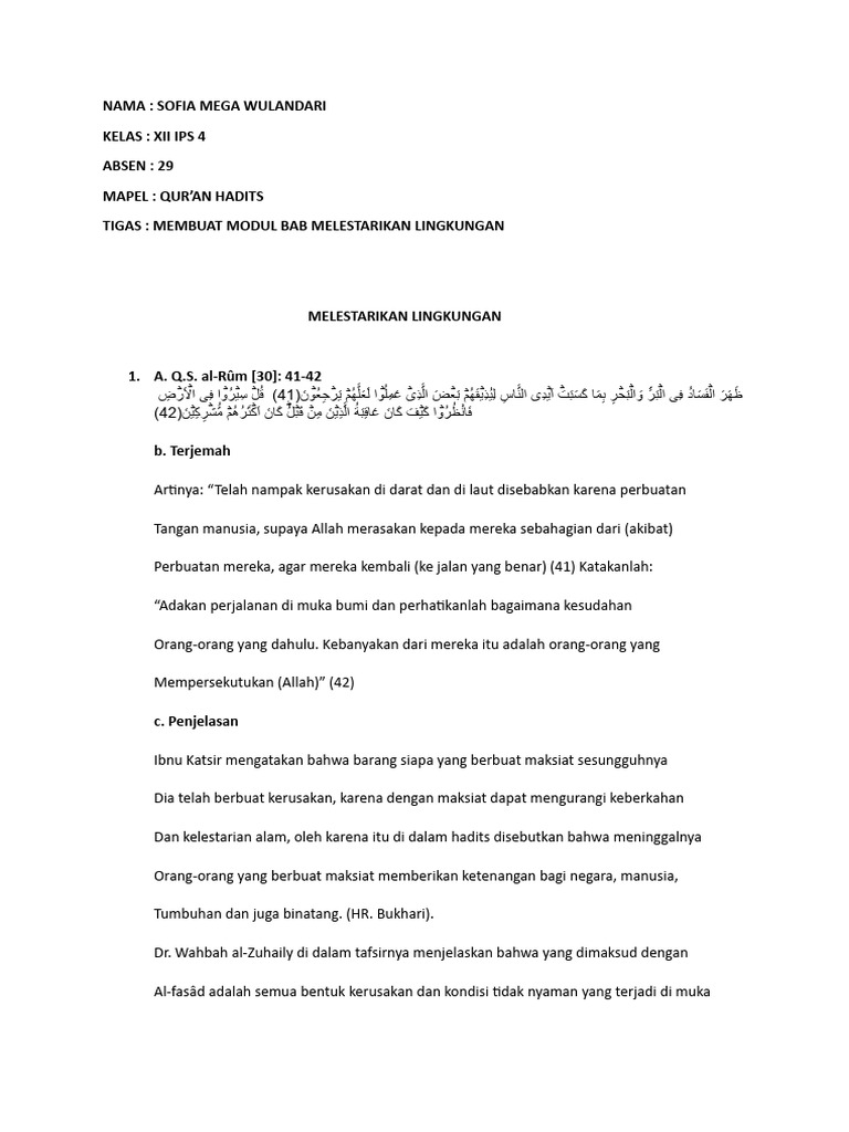 29.sofia Mega Wulandari - Xii Ips 4 - Qur'an Hadist Modul Melestarikan ...