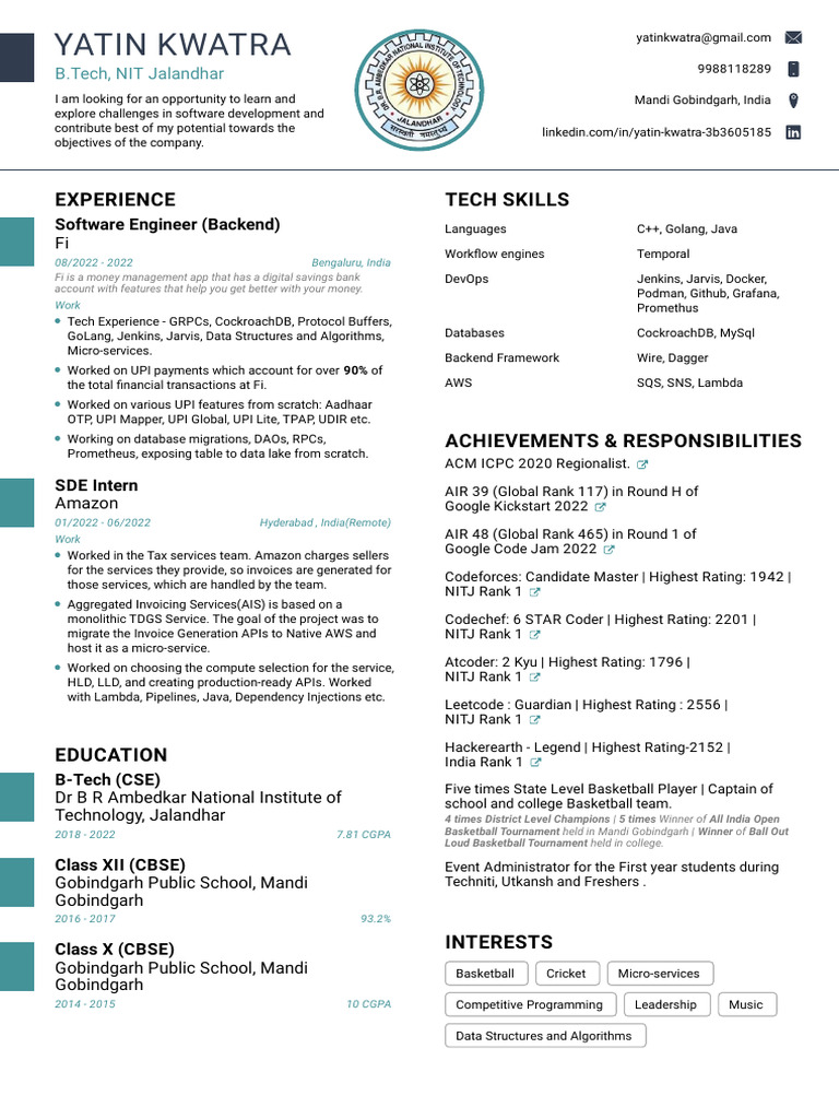 Resume-Yatin Kwatra | PDF | Computer Programming | Software Development