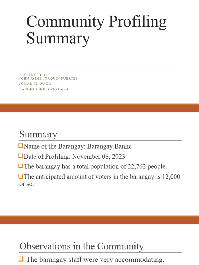 Community Profiling Summary NSTP | PDF