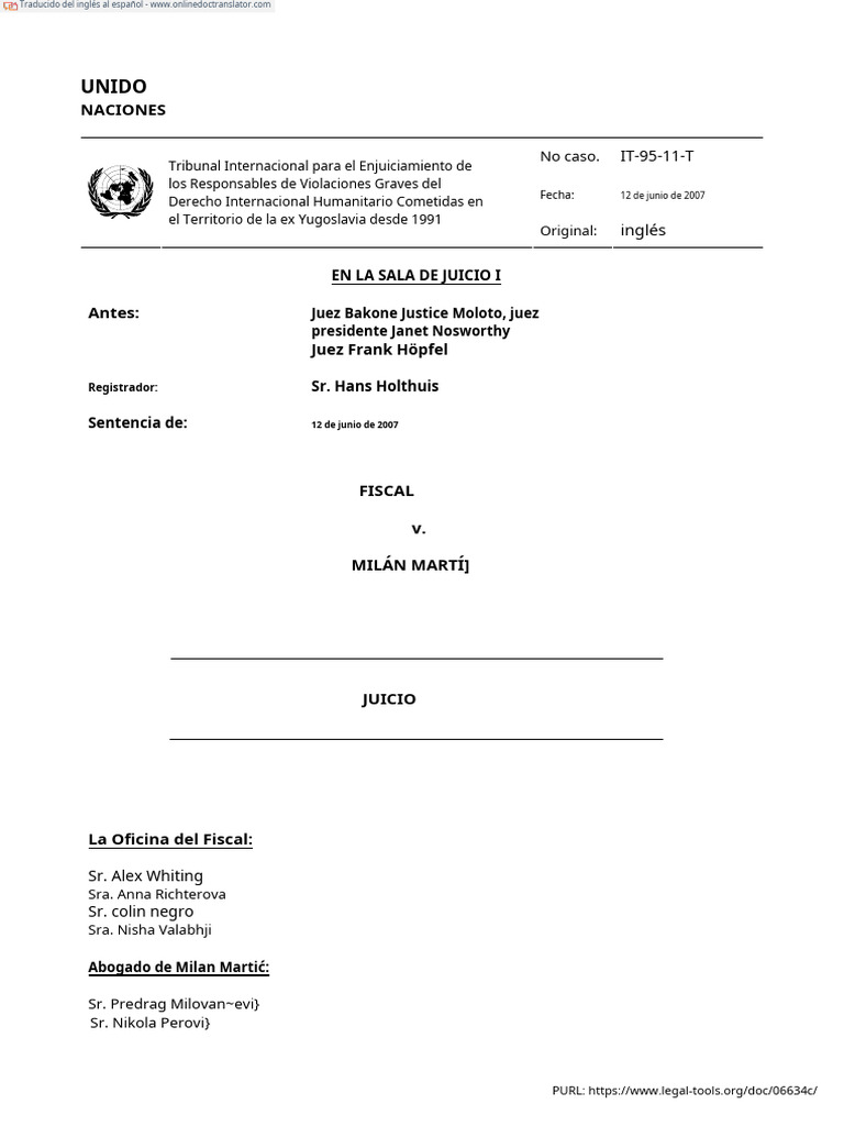 Tpiy-Milan Martic-Juicio Traducción | PDF