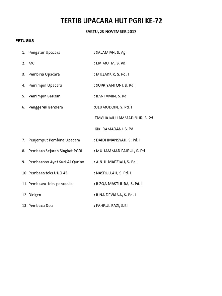 Tertib Upacara Hut Pgri | PDF