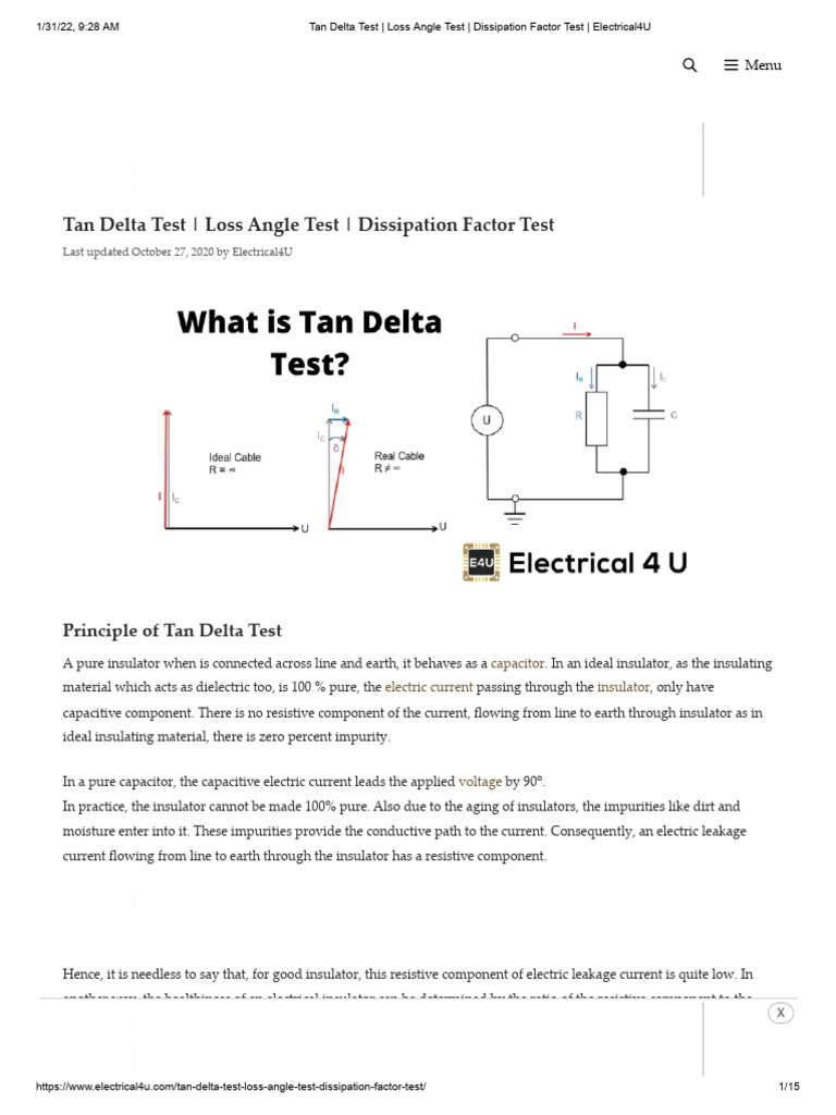 Tan Delta Test | PDF | Capacitor | Insulator (Electricity)