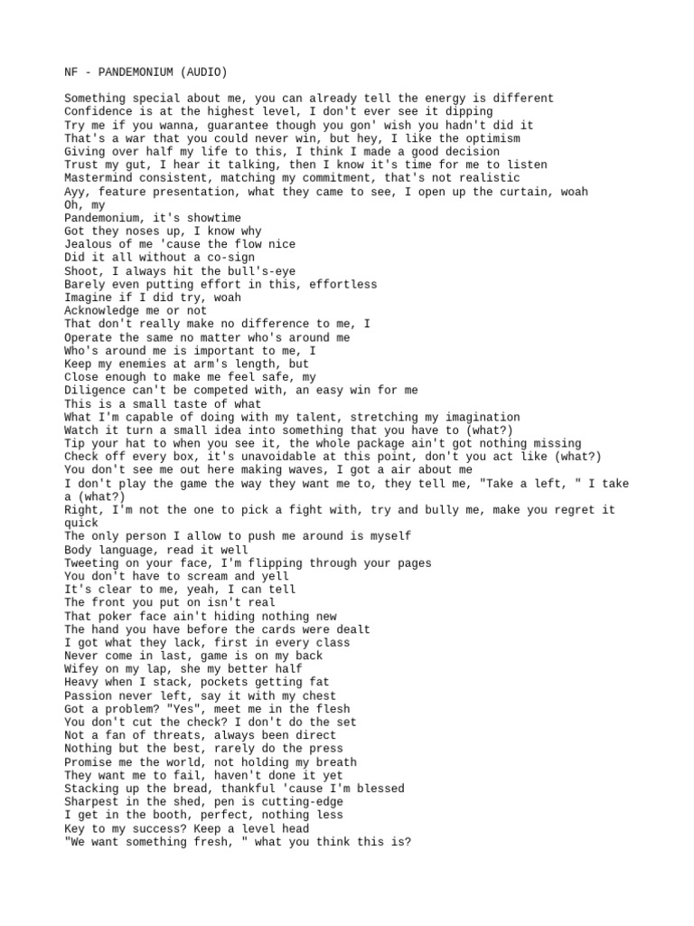 NF - PANDEMONIUM (Audio) | PDF