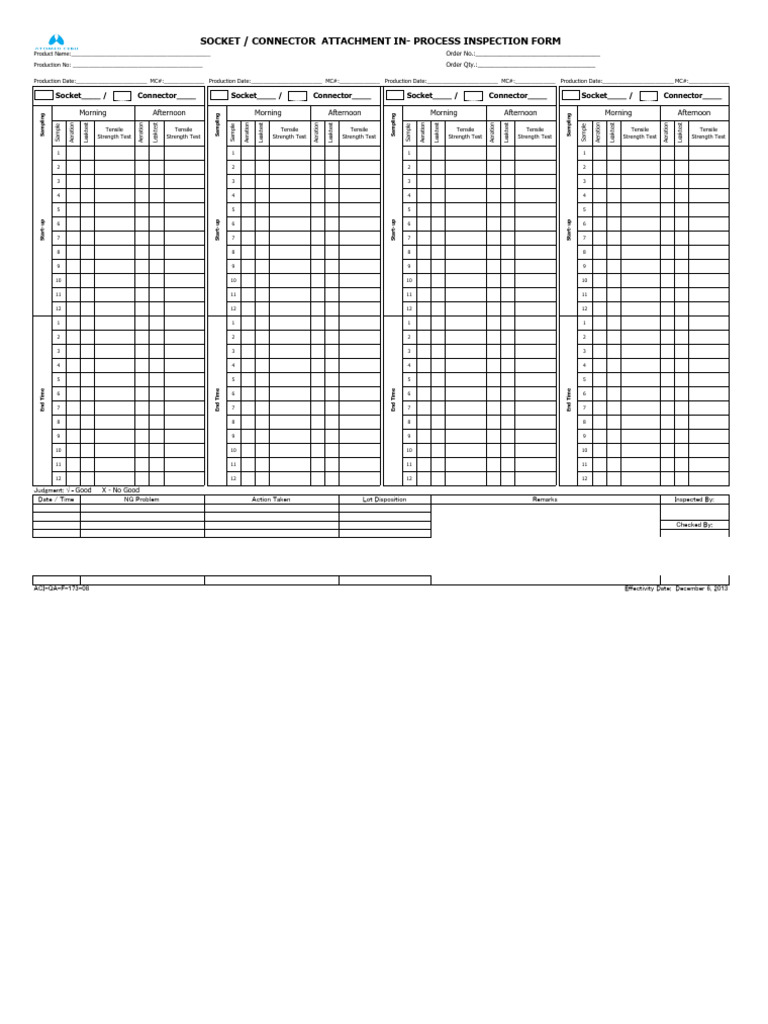 173 Socket Conn Attachment In-Process Inspection Form | Download Free PDF | Solid Mechanics ...