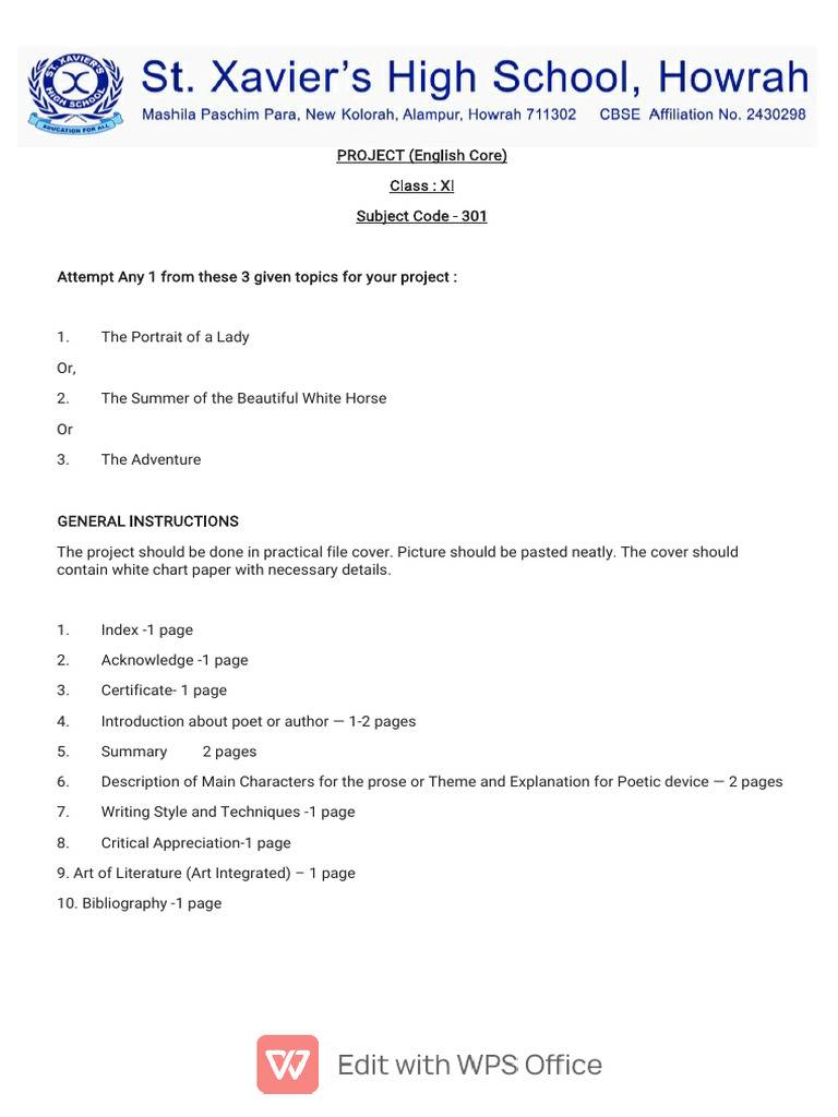 Class XI English Project Guide | PDF