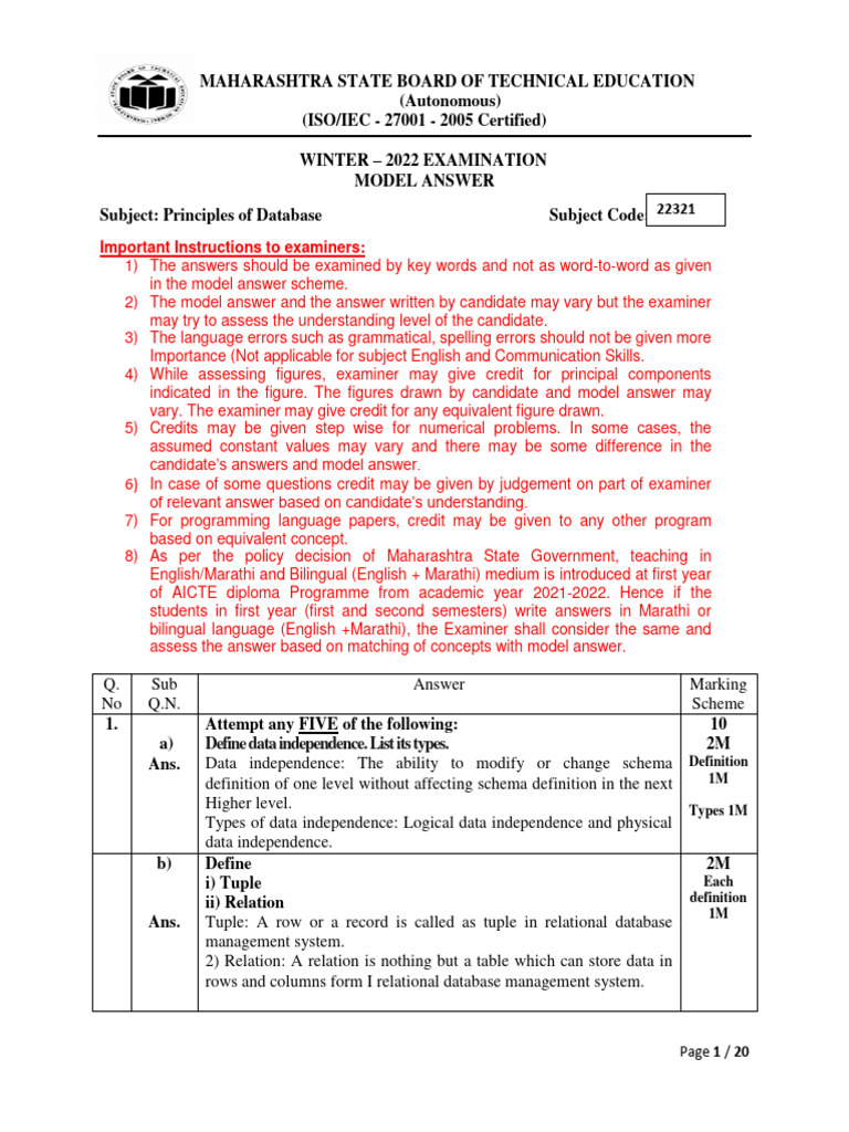 2022 Winter Model Answer Paper (Msbte Study Resources) | PDF | Relational Database | Relational ...