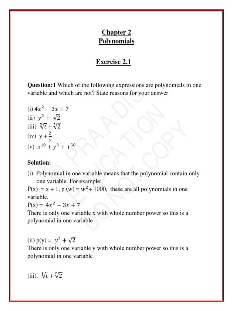 © Praadis Education Do Not Copy: Polynomials | PDF | Polynomial | Abstract Algebra