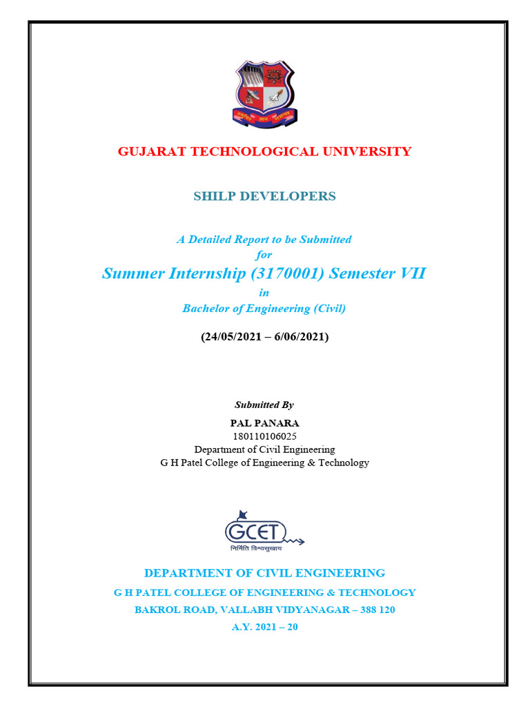 Civil Engineering Internship Report | PDF | Concrete | Column