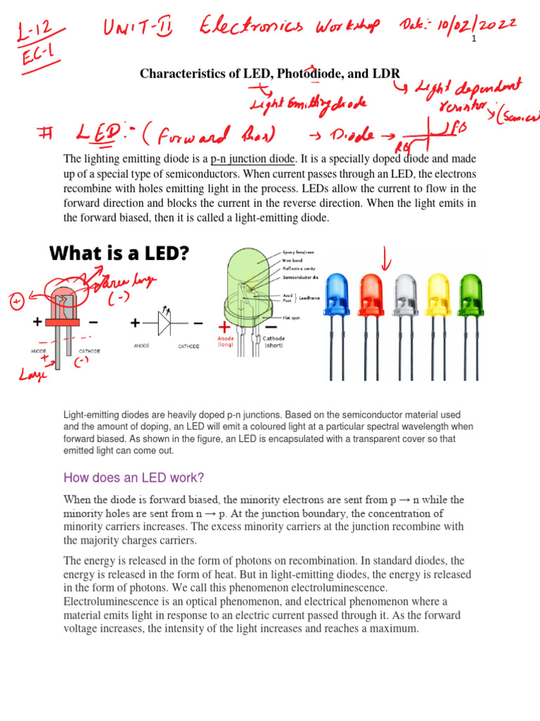 Unit-2 - L-12 - Characteristics of LED, Photodiode, and LDR | PDF | P–N Junction | Light ...
