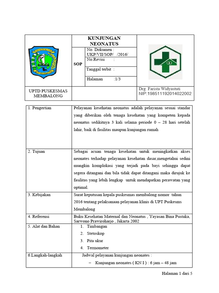 Sop Kunjungan Neonatus | PDF