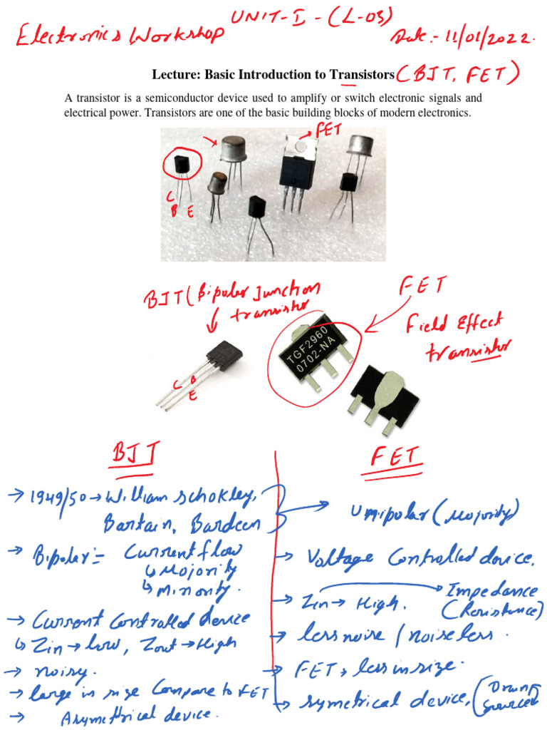 Unit-1 - L-3-4 - Introduction To BJT and FET | PDF | Field Effect Transistor | Transistor