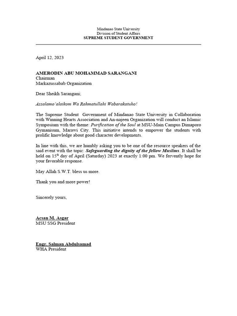 Invitation Letter Final Grand Iftar | PDF | Monotheism | Semitic Words ...