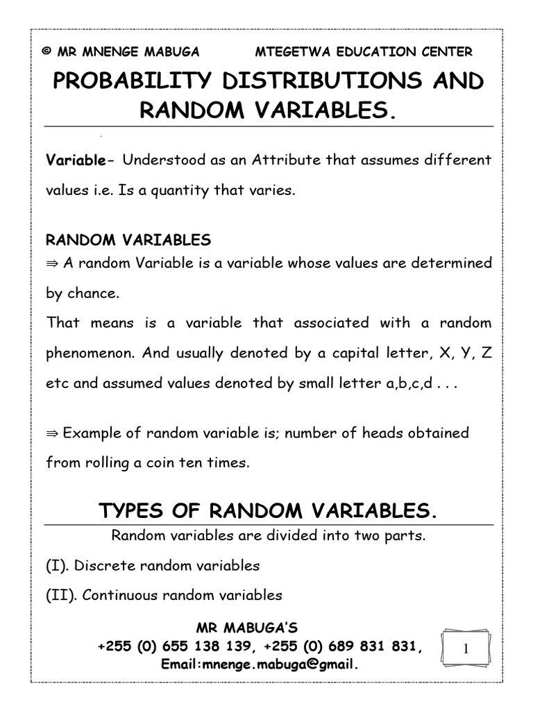 Probability Notes Part 2 | PDF | Probability Distribution | Random Variable