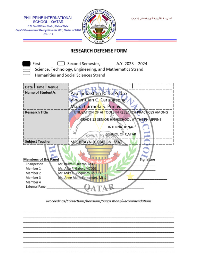 Research Defense Form Group 2 | PDF | Learning | Observation