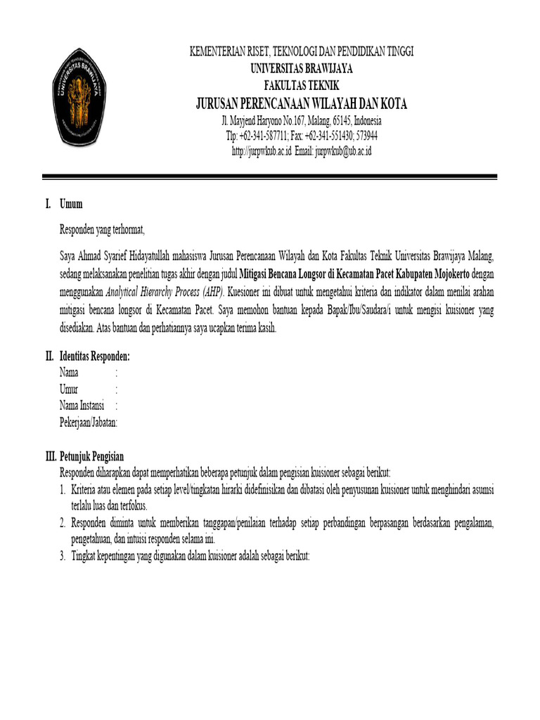 Form Penilaian AHP Ahmad Syarief (Isi) | PDF