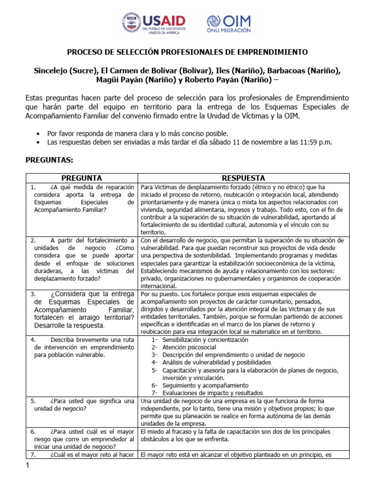 Preguntas Proceso Profesional Emprendimiento Eeaf 2023 | PDF ...