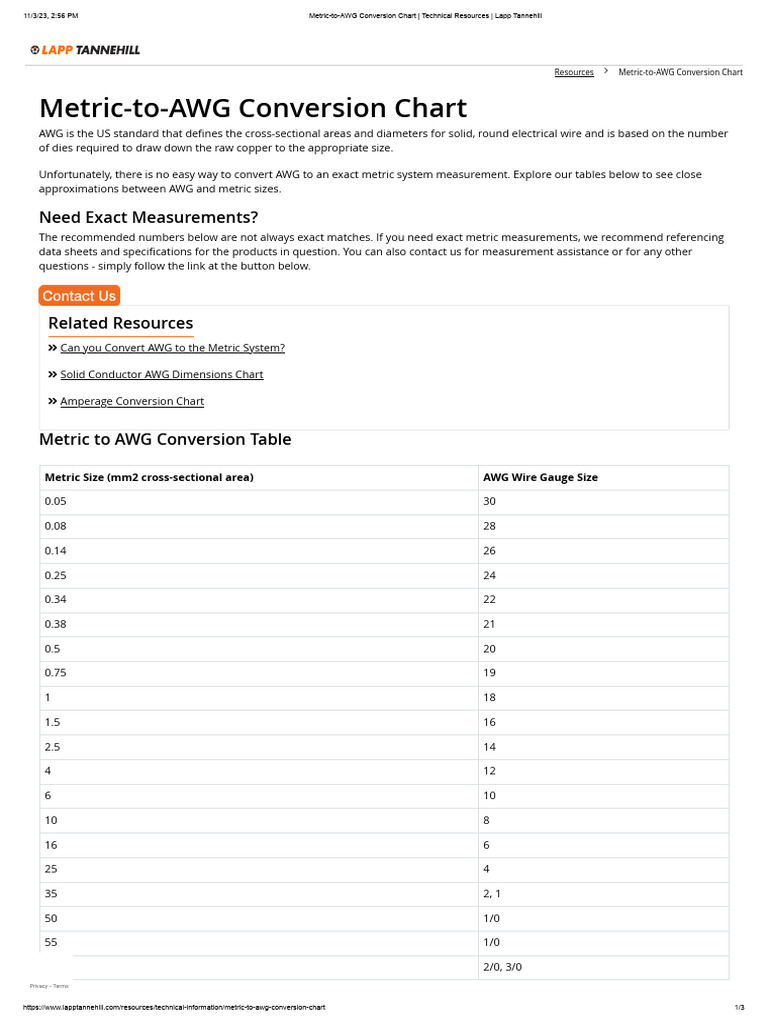 Metric to AWG Conversion Chart | PDF | Wire | Manufactured Goods