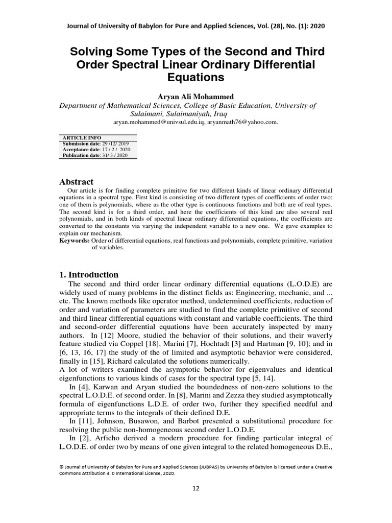 Solving Some Types Of The Second And Third Order Spectral Linear Ordinary Differential Equations