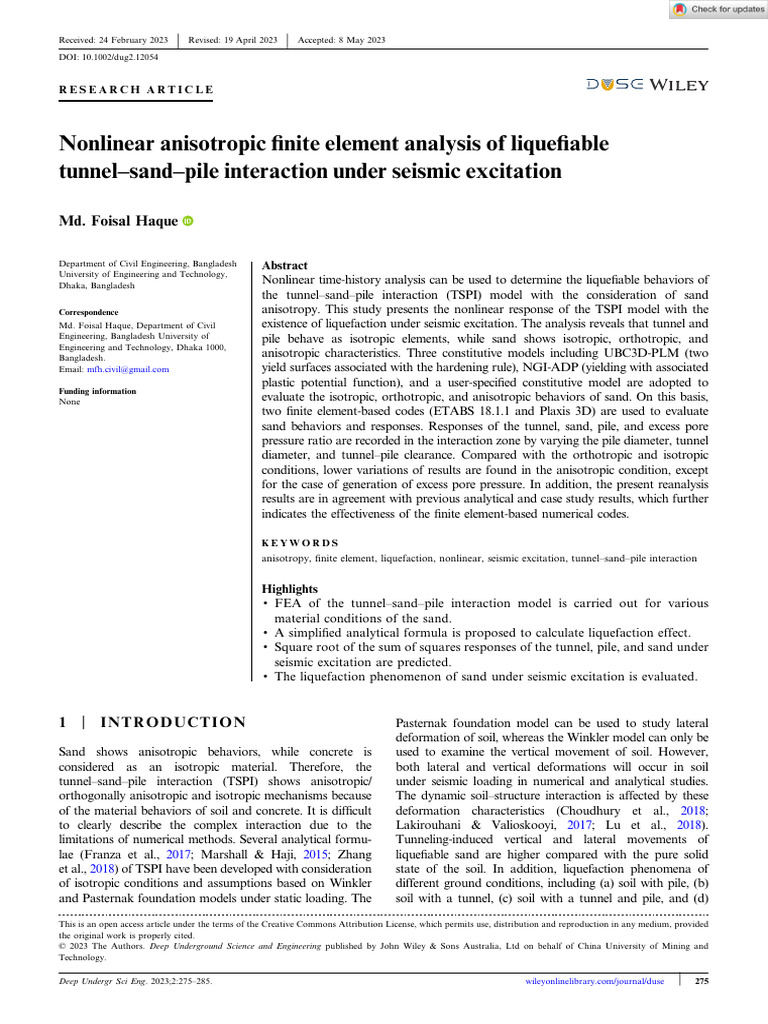 Deep Underground Science And Engineering 2023 Haque Nonlinear Anisotropic Finite Element