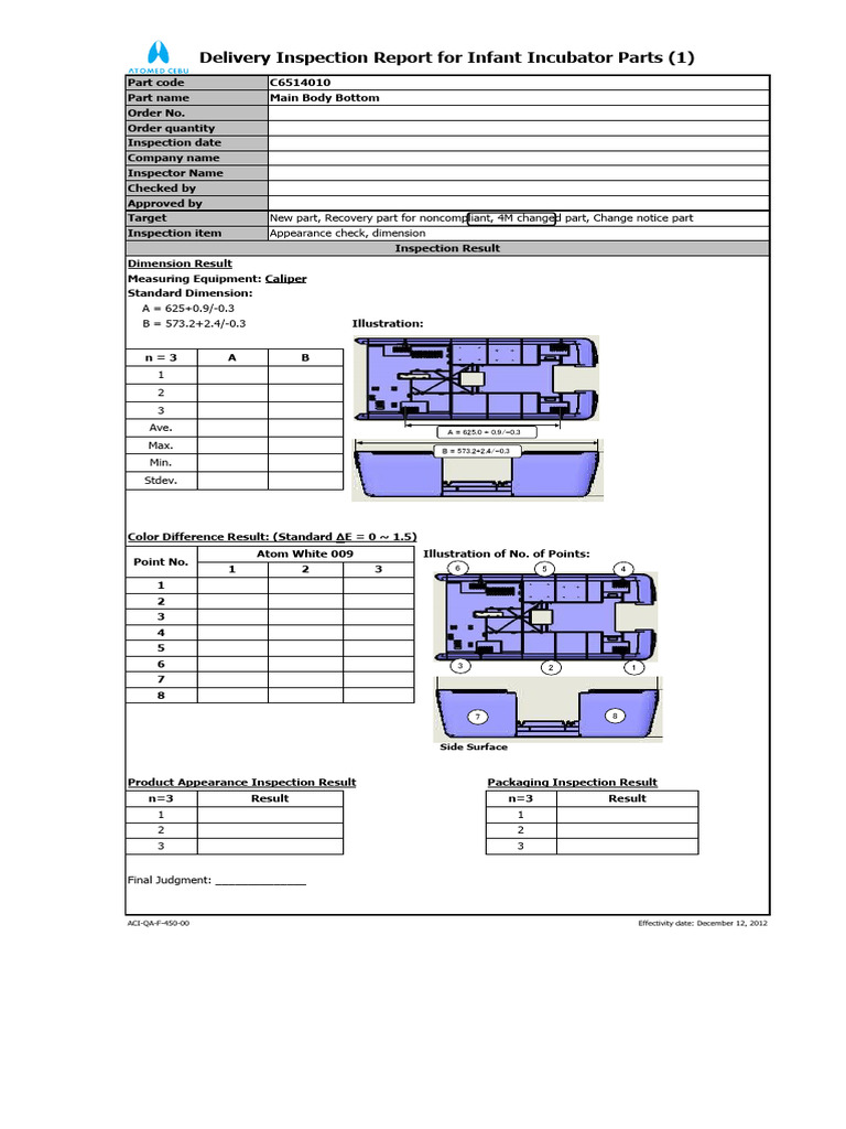 Delivery Inspection Report For Infant Incubator Parts | PDF | Business ...